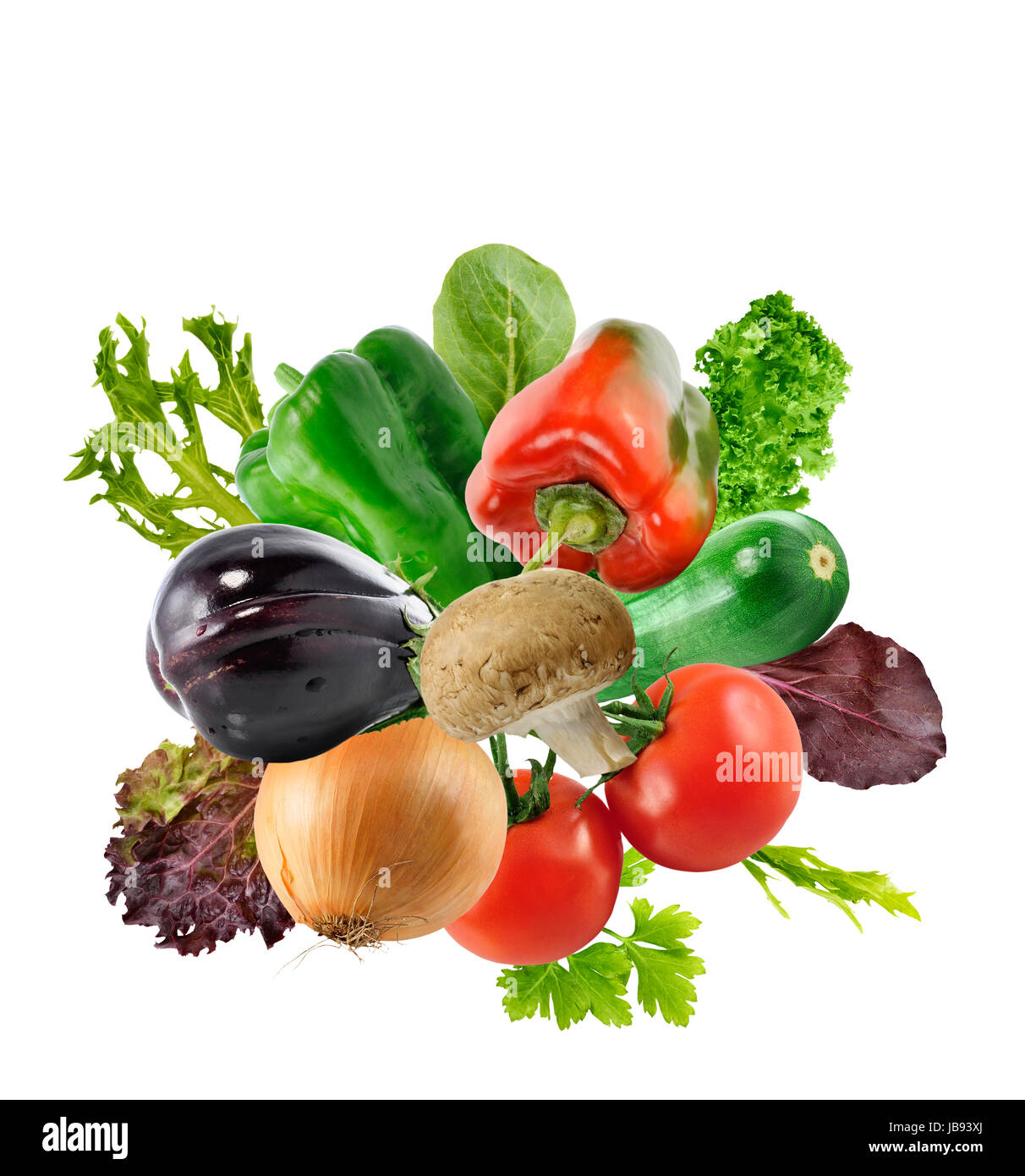 Fresh Vegetables And Salad Leaves Isolated On White Background Stock ...