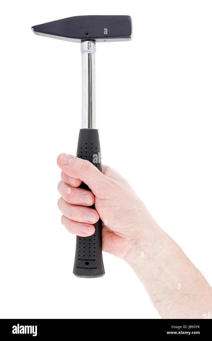 Modern hammer in male hand, isolated on white background Stock Photo ...
