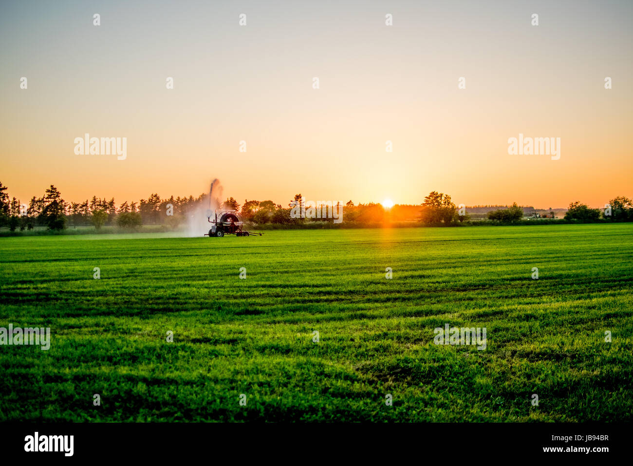 water pump at sunset in a big green field Europe Stock Photo - Alamy