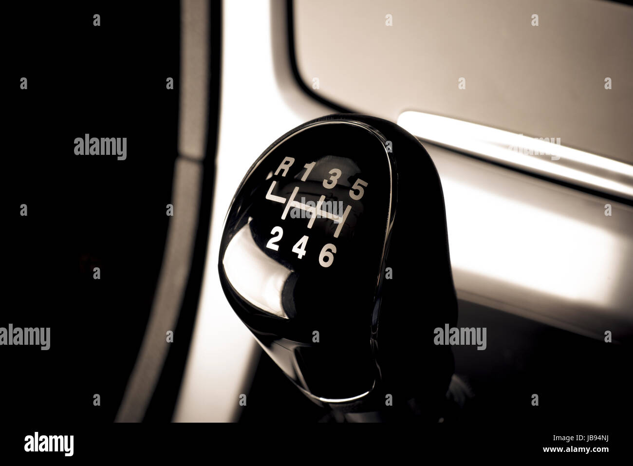 Interior of car, vehicle with visible lever of manual transmission ...