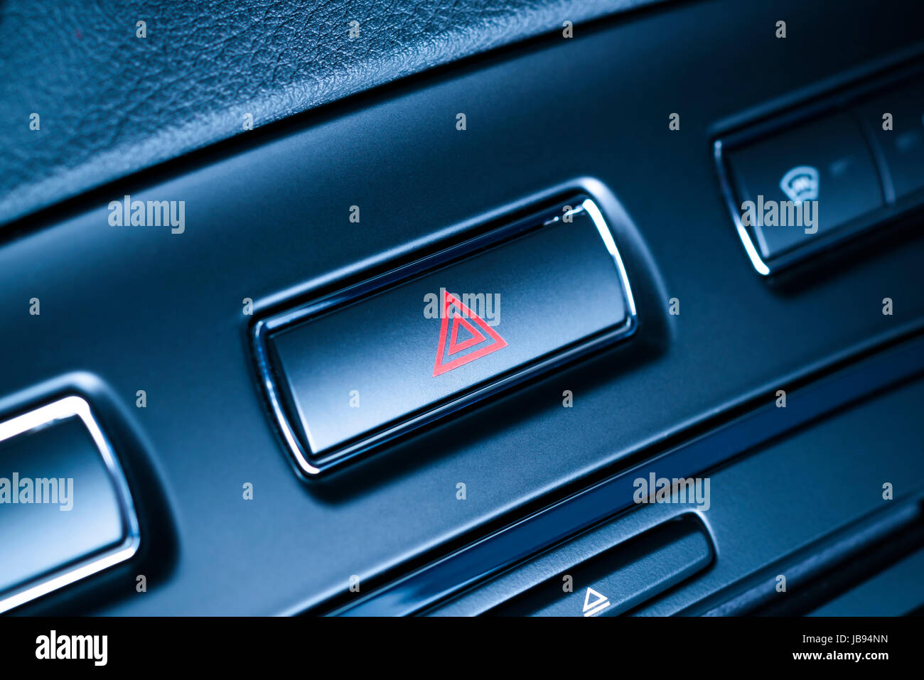 Button of vehicle, car hazard warning flashers button with visible red ...