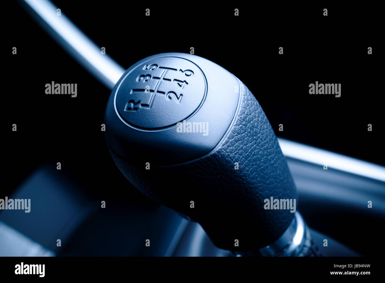 Interior of car, vehicle with visible lever of manual transmission ...