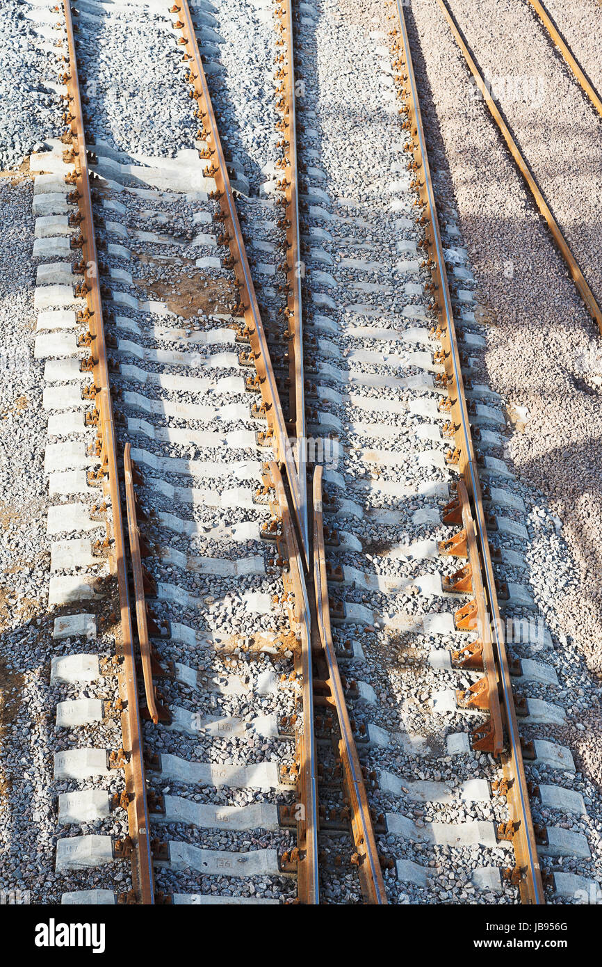 above view of rails on railroad Stock Photo - Alamy