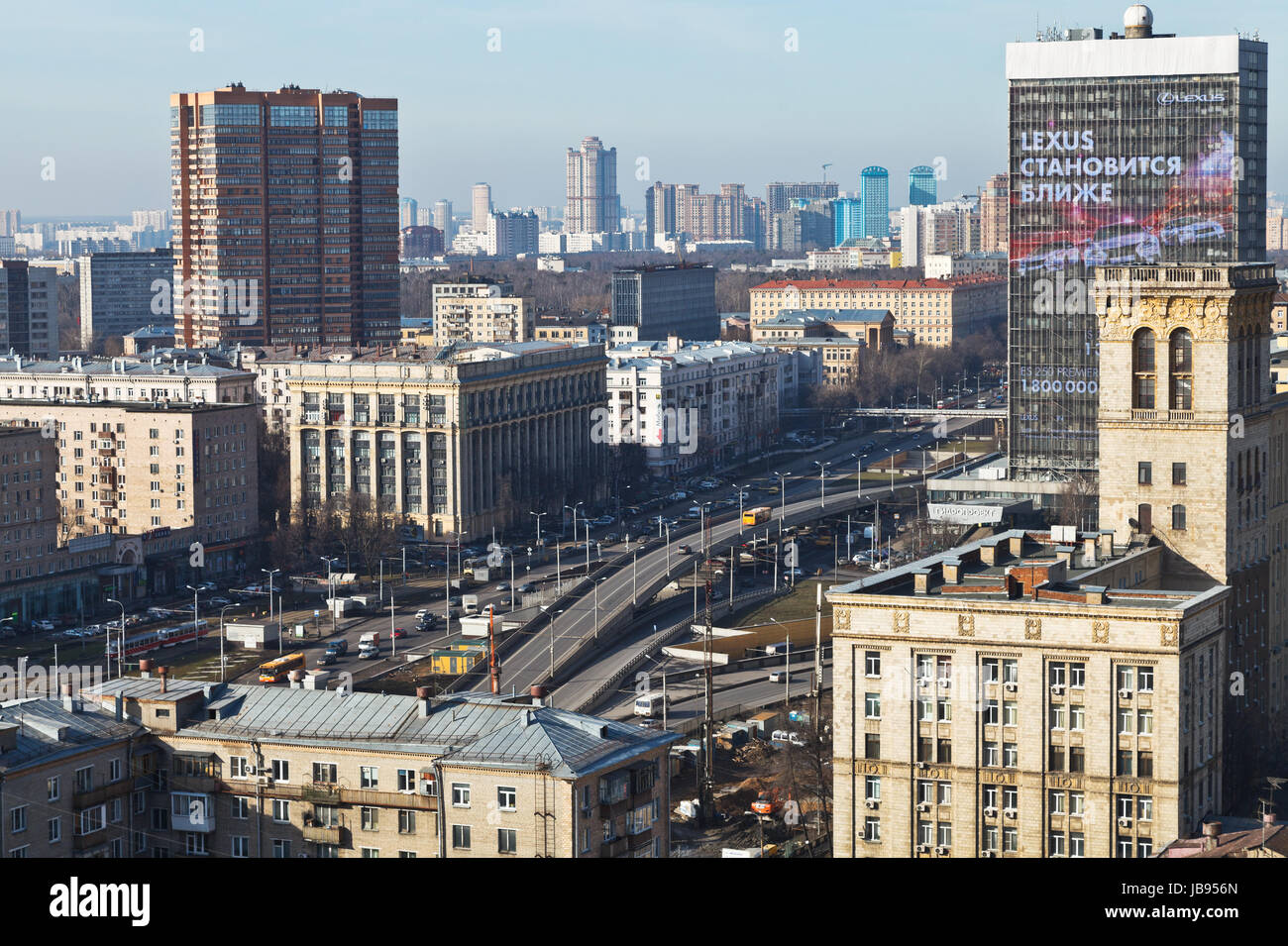 MOSCOW, RUSSIA - FEBRUARY 25, 2014: above view Volokolamskaya overpass ...