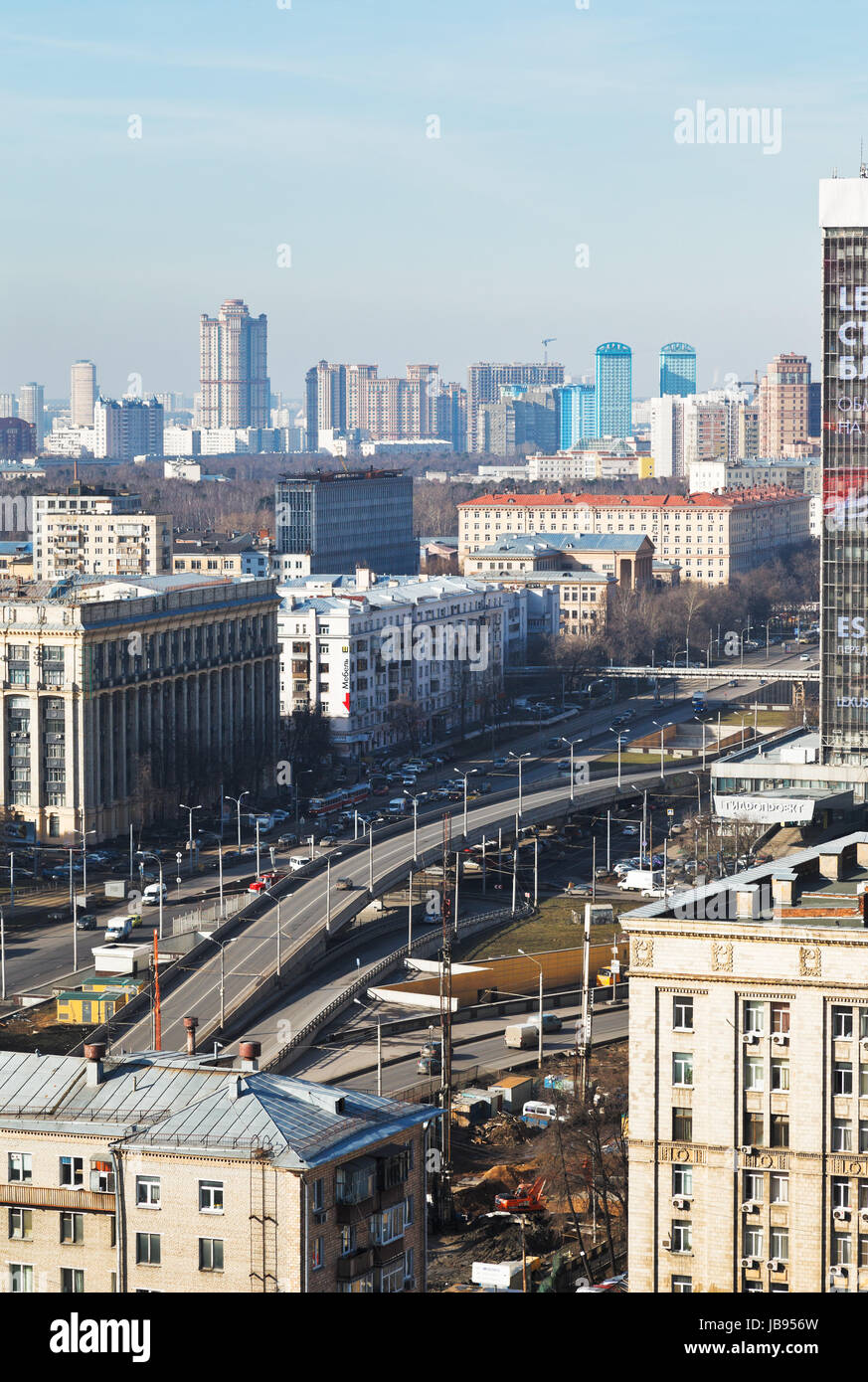 MOSCOW, RUSSIA - FEBRUARY 25, 2014: above view Volokolamskaya overpass ...