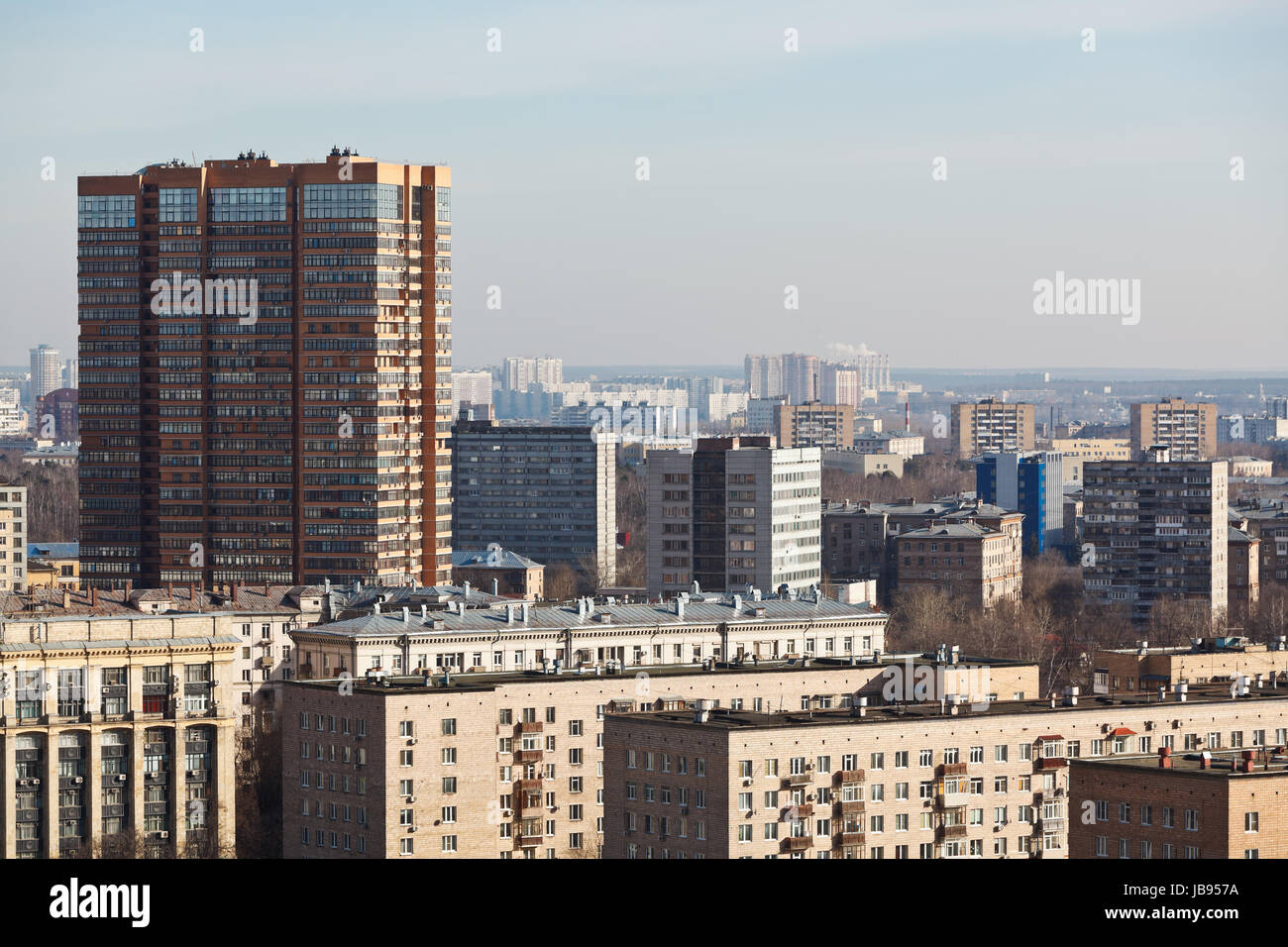 above view of residential quarters in big city in Sokol district of ...