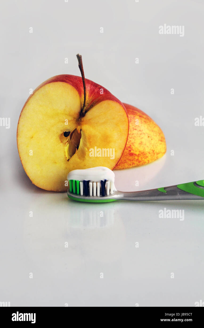 fruits and brushing for healthy teeth Stock Photo - Alamy