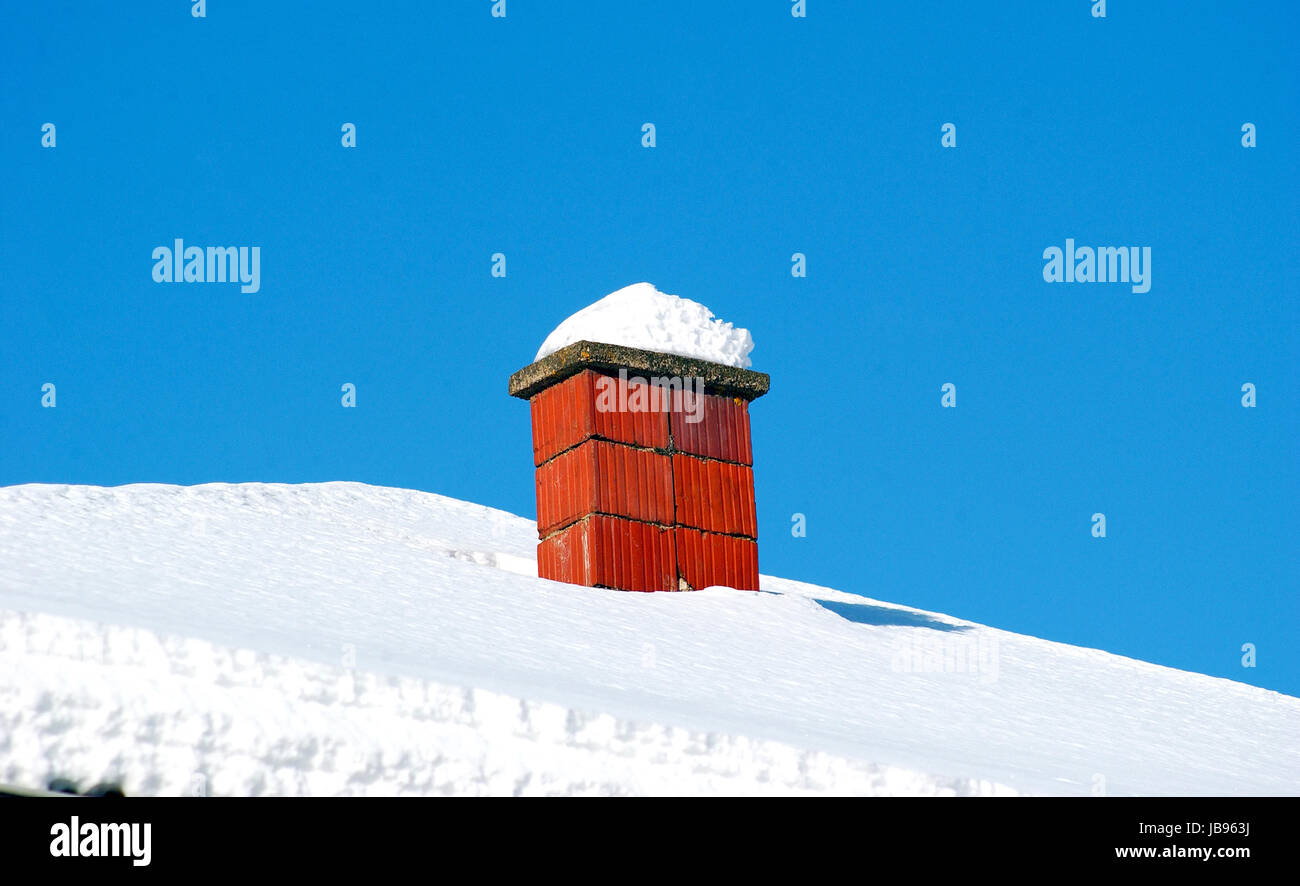 snow covered chimney on a roof Stock Photo - Alamy