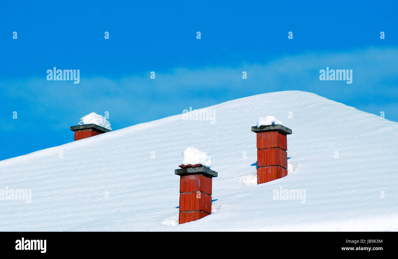 snow covered chimney on a roof Stock Photo - Alamy