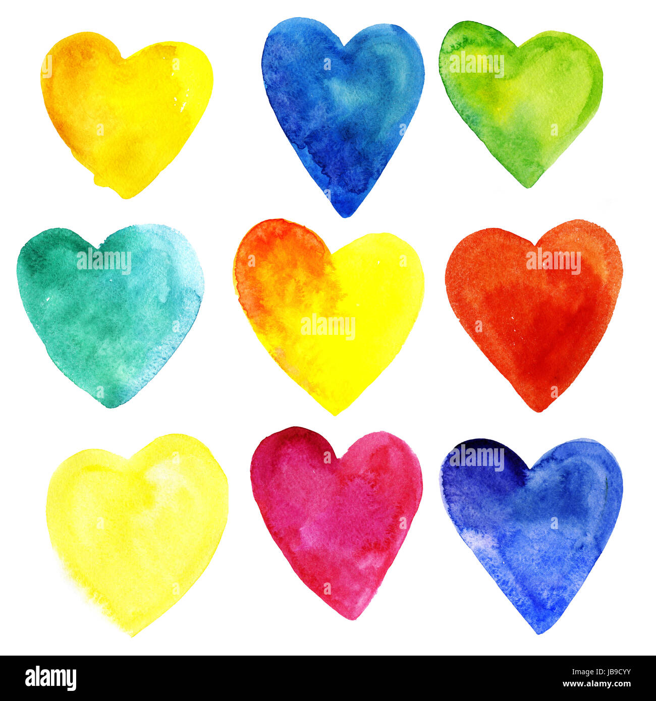 Set of watercolor hearts of different colors Stock Photo - Alamy