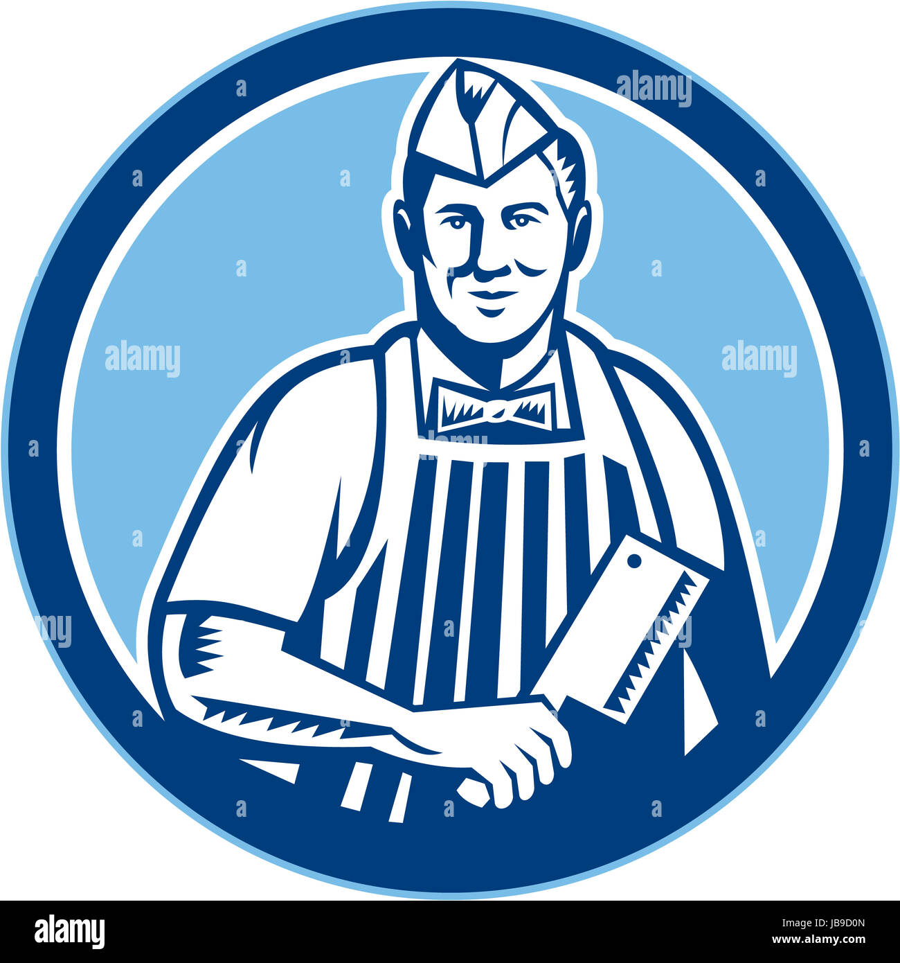 Retro style illustration of a butcher cutter worker with meat cleaver ...
