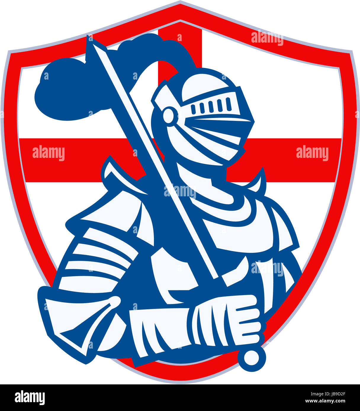 Illustration of an English knight in full armor holding sword with ...