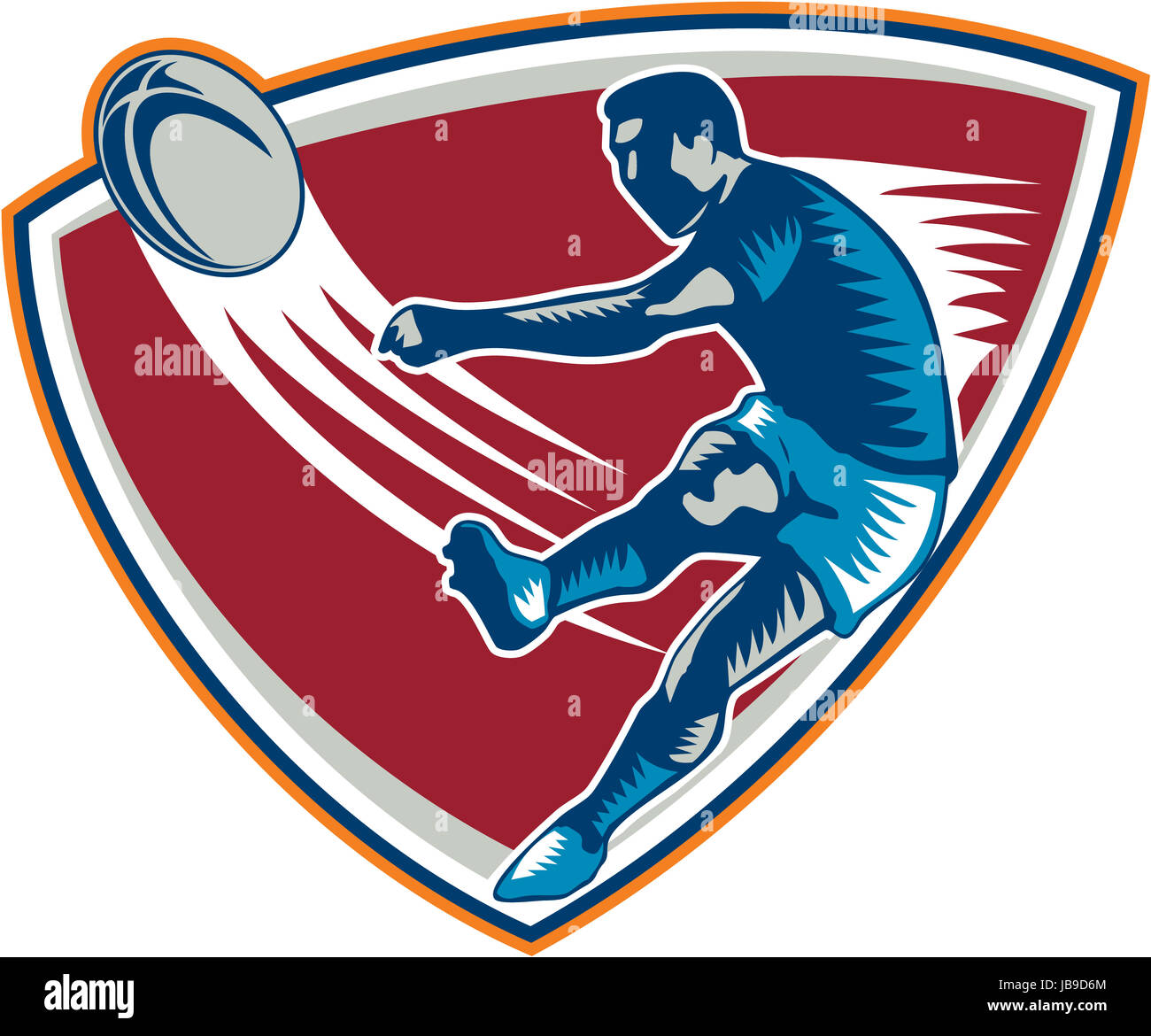 Illustration of a rugby player kicking ball front view set inside ...