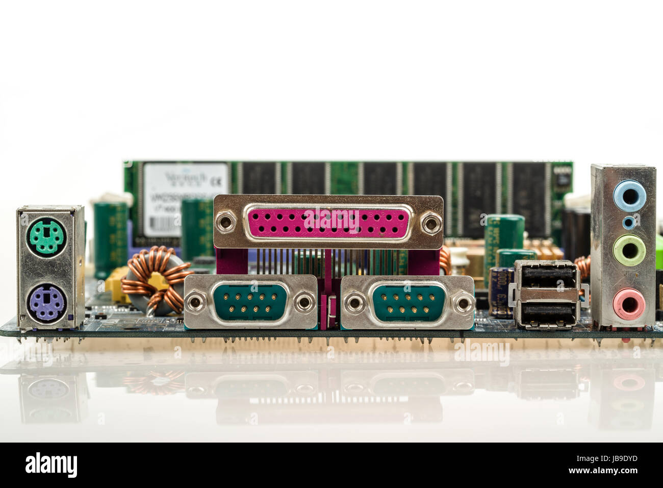 Computer motherboard board connectors close hi-res stock photography ...