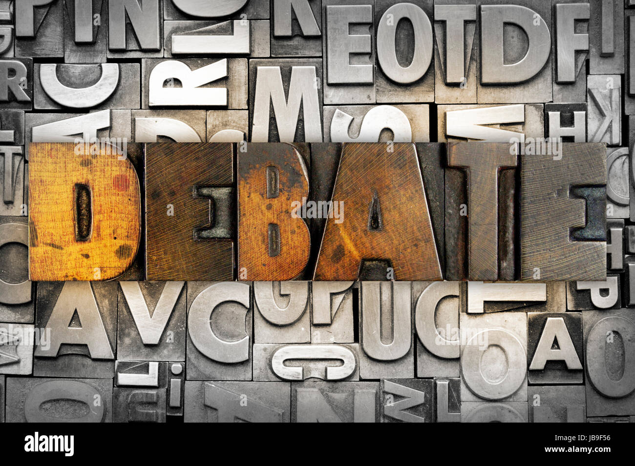 The word DEBATE written in vintage letterpress type Stock Photo - Alamy
