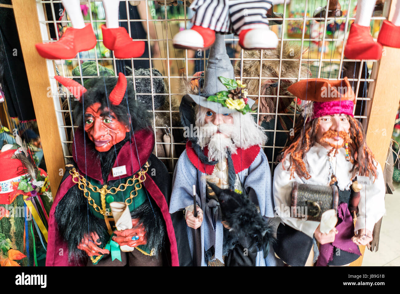 Prague, Czech Republic, May 28, 2017.- Typical puppets of Prague in an ...