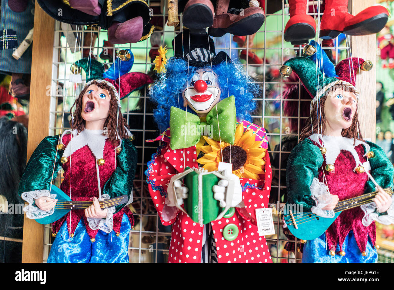 Prague, Czech Republic, May 28, 2017.- Typical puppets of Prague in an ...