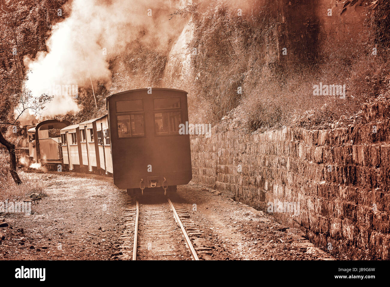 Steam narrow-gauge train moves to Bagou at early morning time. Jiayang ...