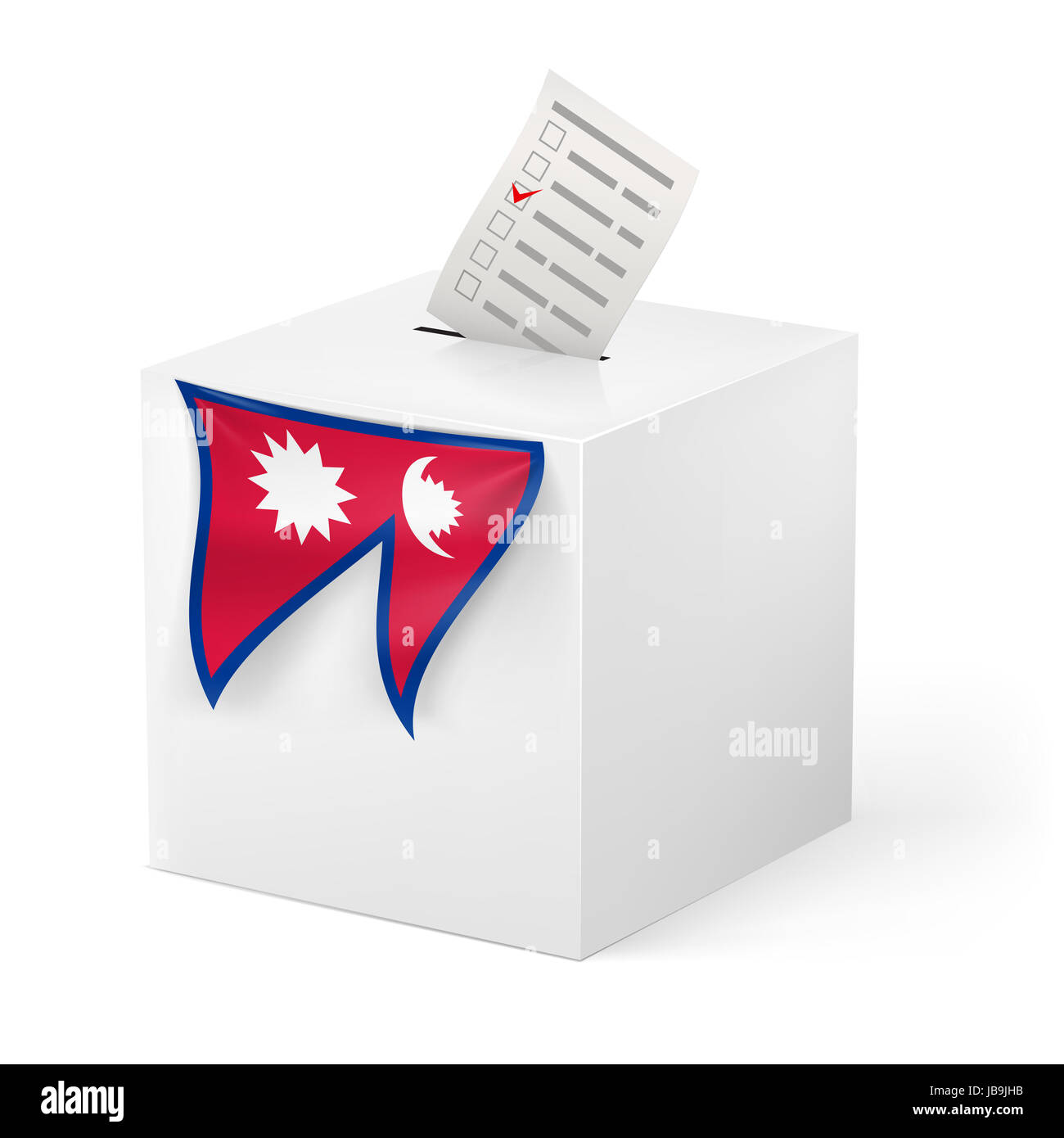 Election in Nepal: ballot box with voicing paper isolated on white ...