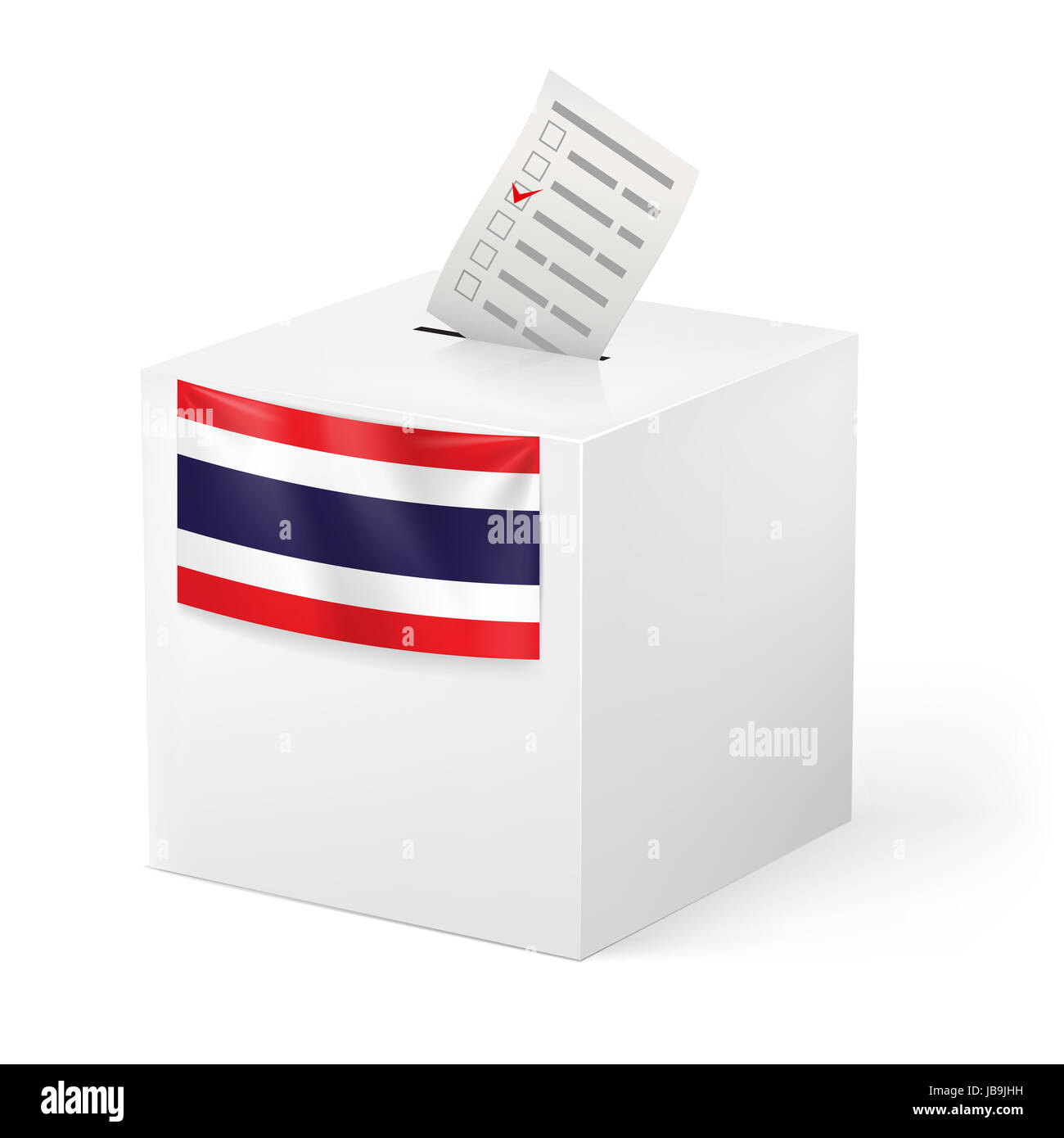 Election in Thailand: ballot box with voicing paper isolated on white ...