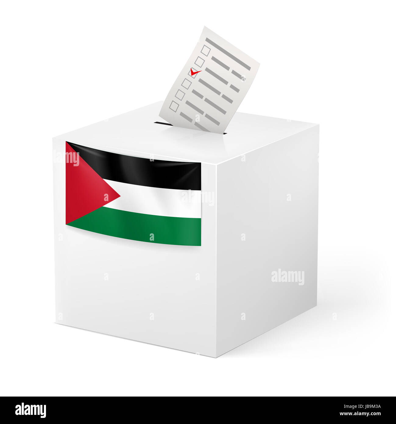 Election in Palestine: ballot box with voting paper on white background ...