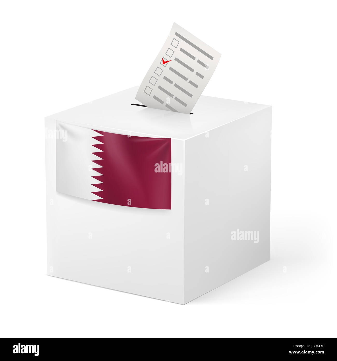 Election in Qatar: ballot box with voting paper on white background ...