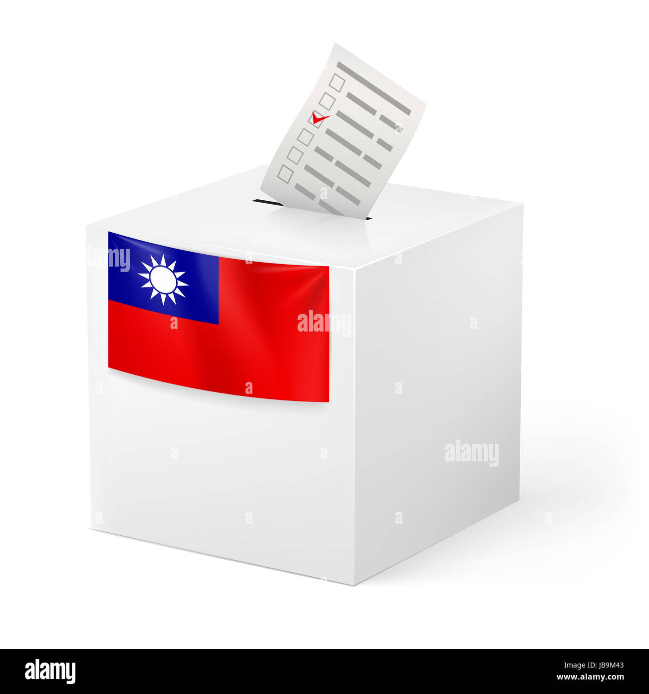 Election in Taiwan: ballot box with voting paper on white background ...