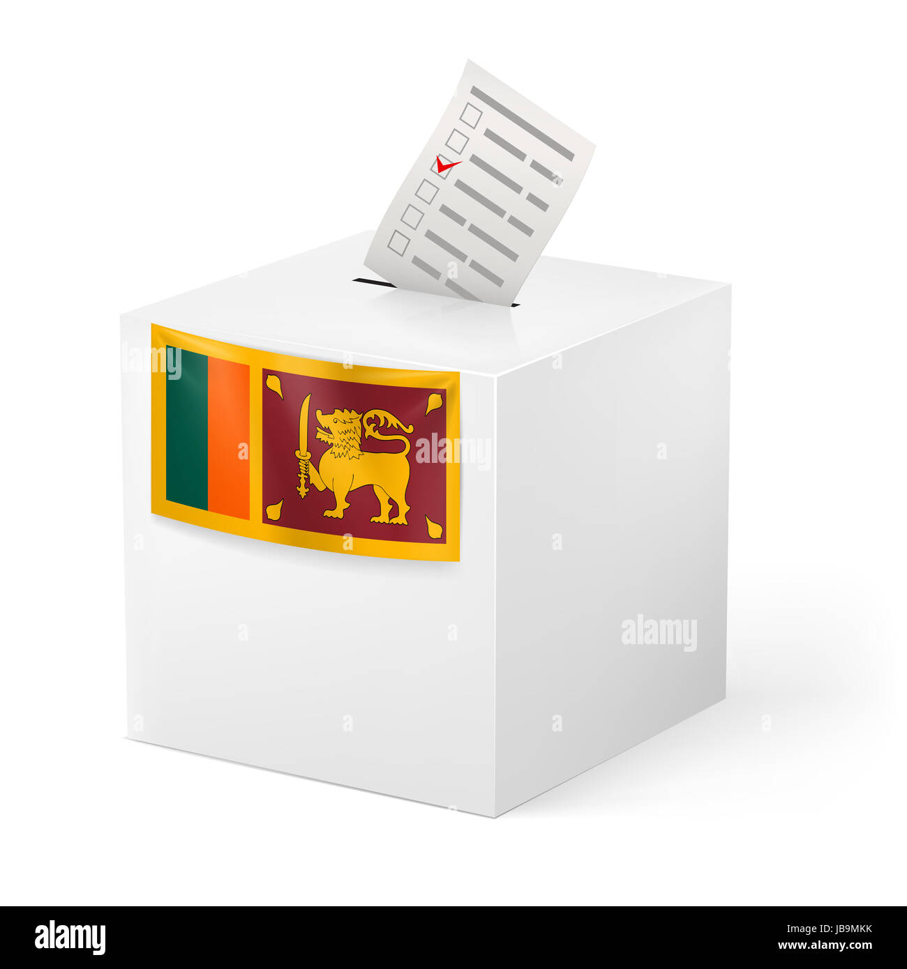 Election in Sri Lanka: ballot box with voting paper isolated on white ...
