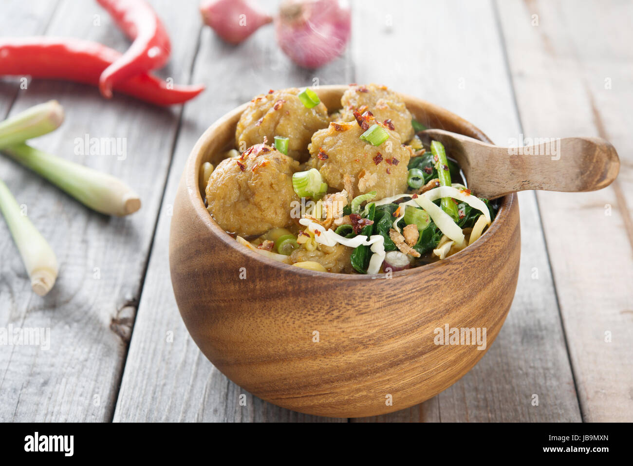 Famous traditional Indonesian food. Delicious mee bakso or Indonesian ...