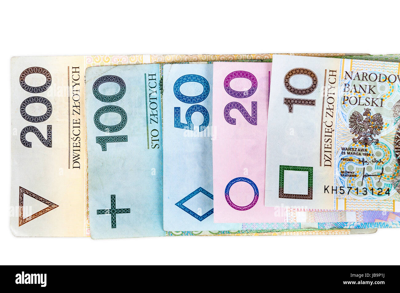 Set of polish banknotes isolated on white background with clipping path ...