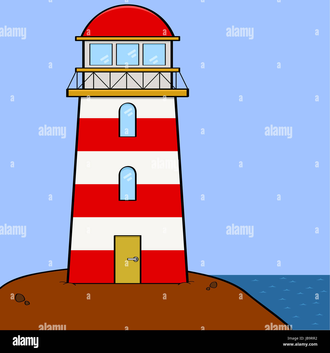 Cartoon illustration showing a lighthouse sitting on a cliff near the ...
