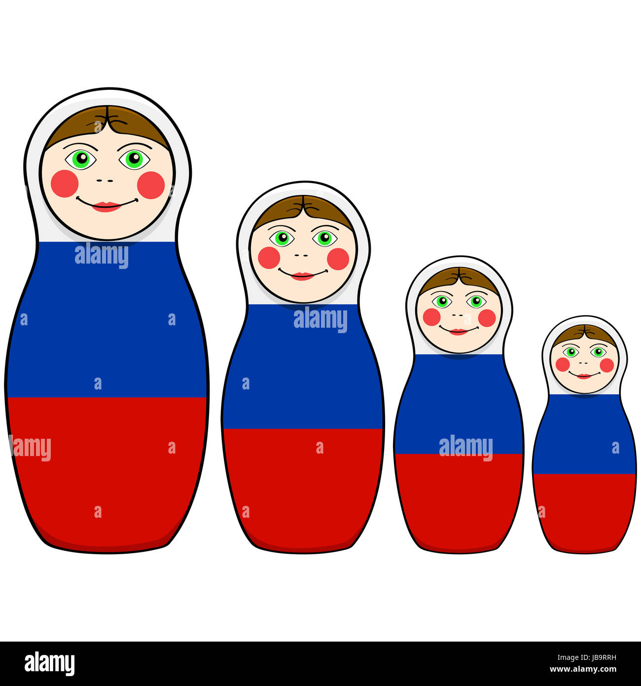 Cartoon illustration showing russian dolls in different sizes painted ...