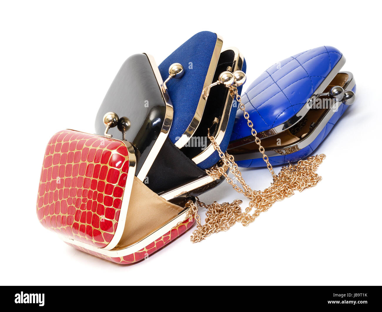 Fashionable female open handbags on white background Stock Photo - Alamy