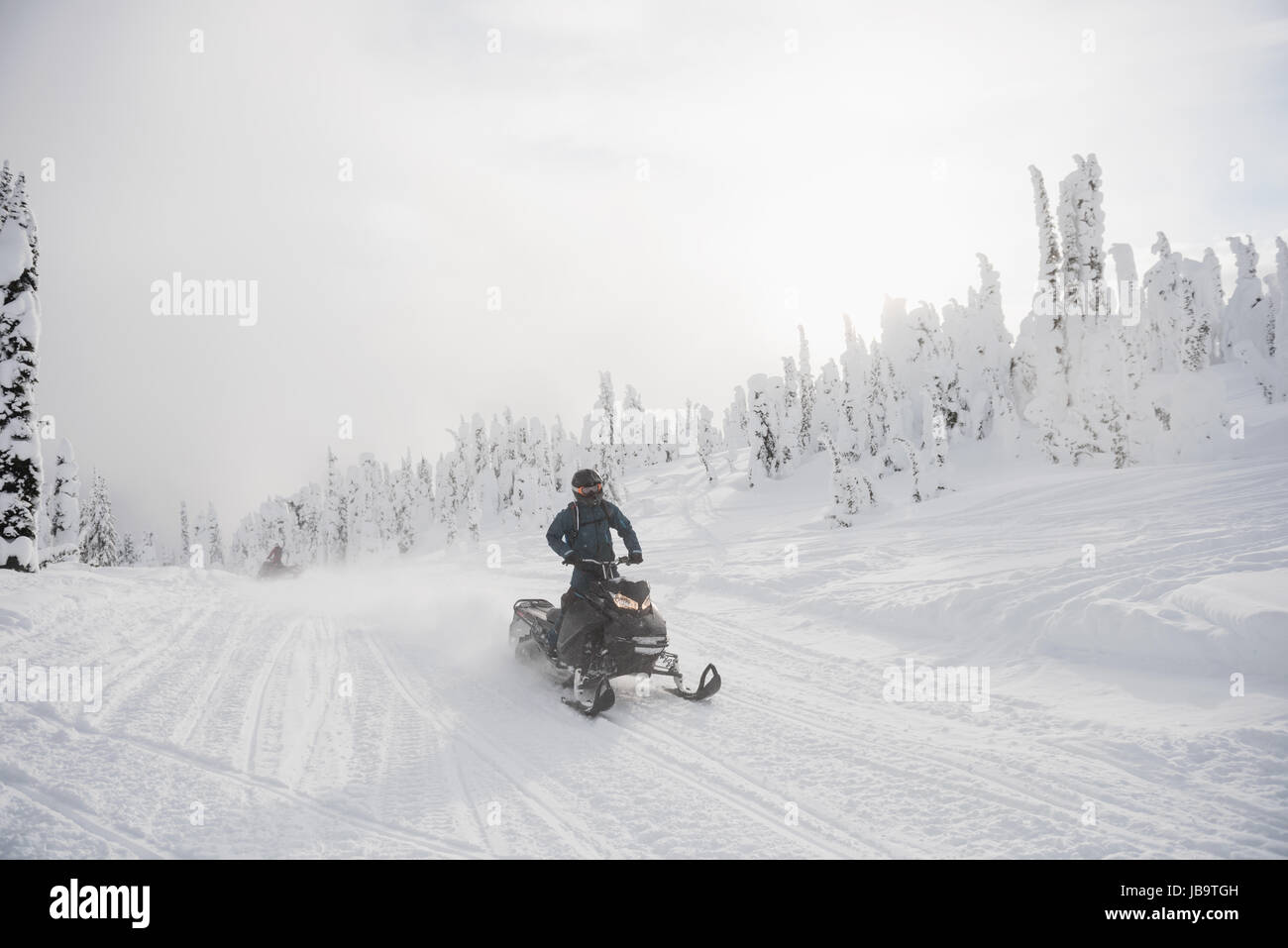 Man riding snowmobile in snowy alps during winter Stock Photo - Alamy