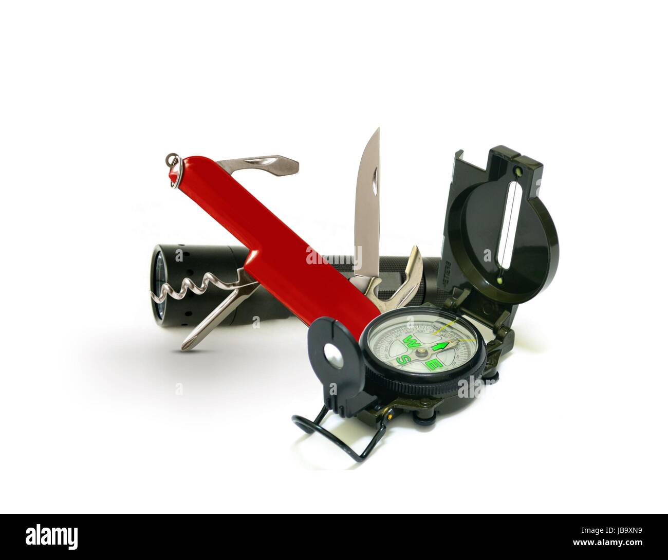 Survival Tools with Pocket Knife and Compass Stock Photo - Alamy