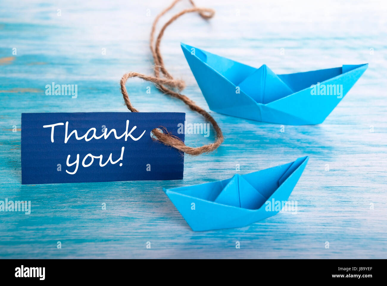 Label with Thank You with Boats, blue Background Stock Photo - Alamy