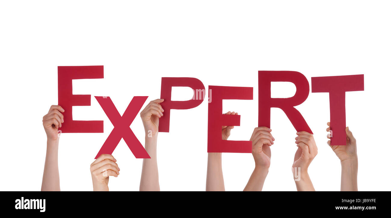 Many Hands Holding the Red Word Expert, Isolated Stock Photo - Alamy