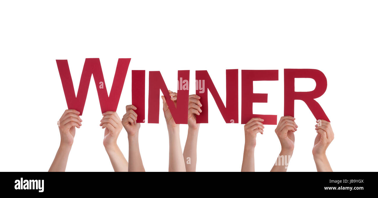 Many People Holding the Red Word Winner, Isolated Stock Photo - Alamy
