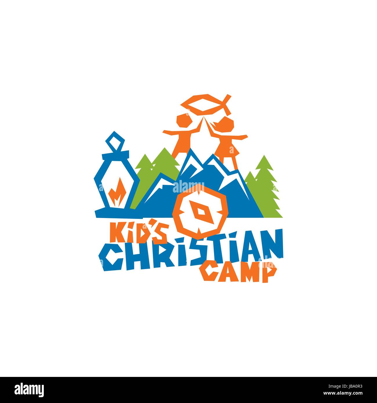 Logo of kid's Christian camp. Fish is a sign of Jesus, children ...