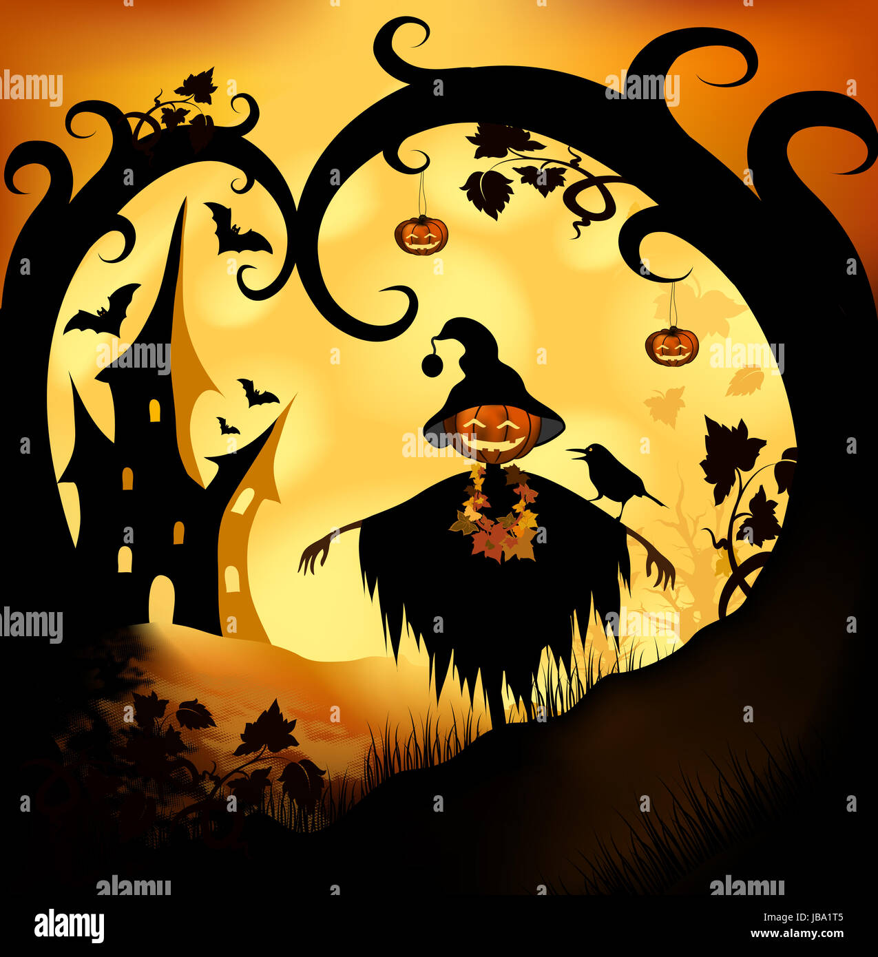 Halloween bitmap illustration background with pumpkin Stock Photo - Alamy