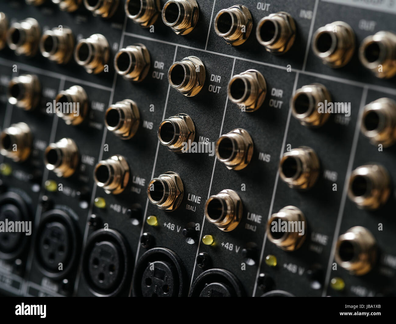 Macro photo of the rear panel of a recording studio mixer Stock Photo ...