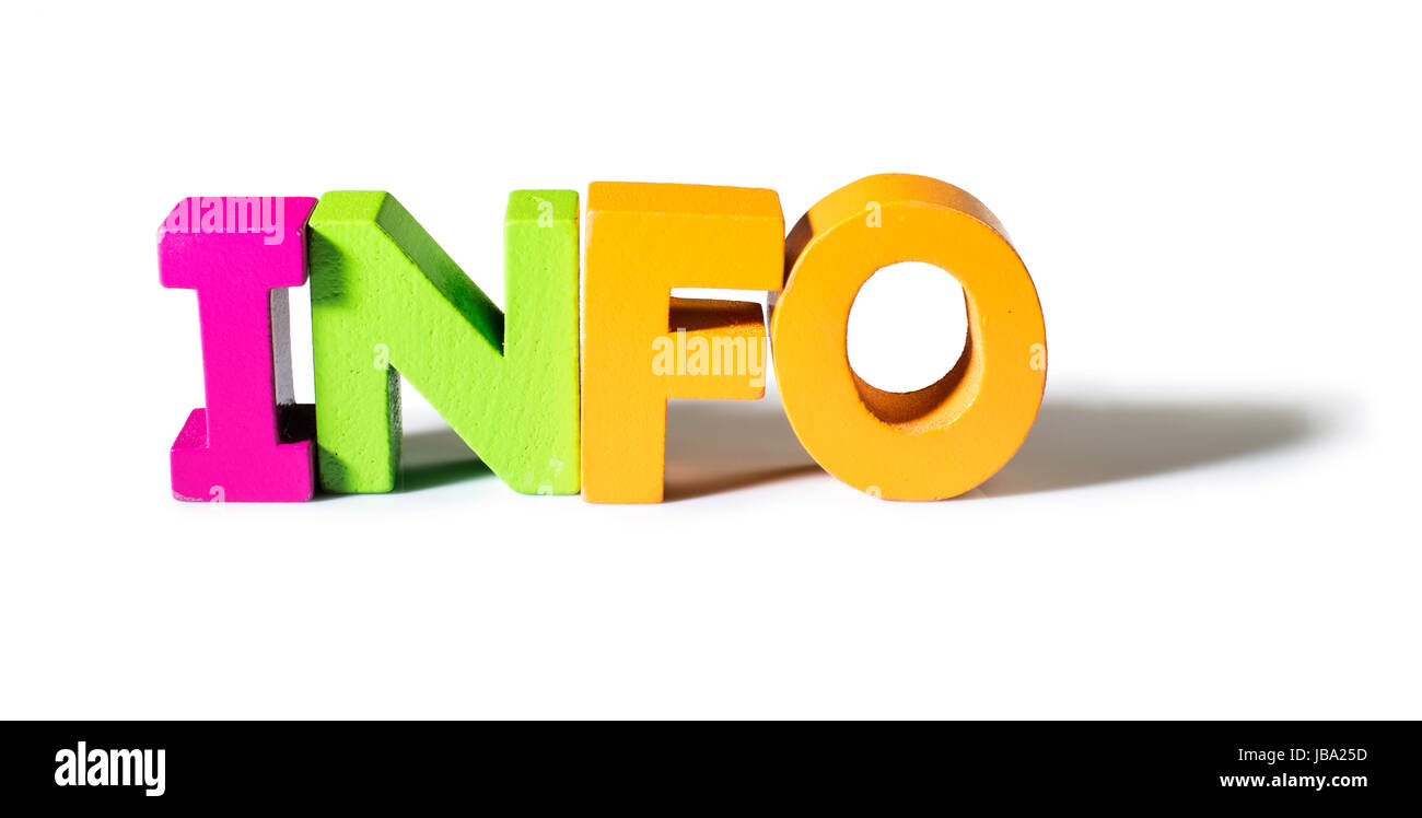 Multicolored text info made of wood. White background Stock Photo - Alamy