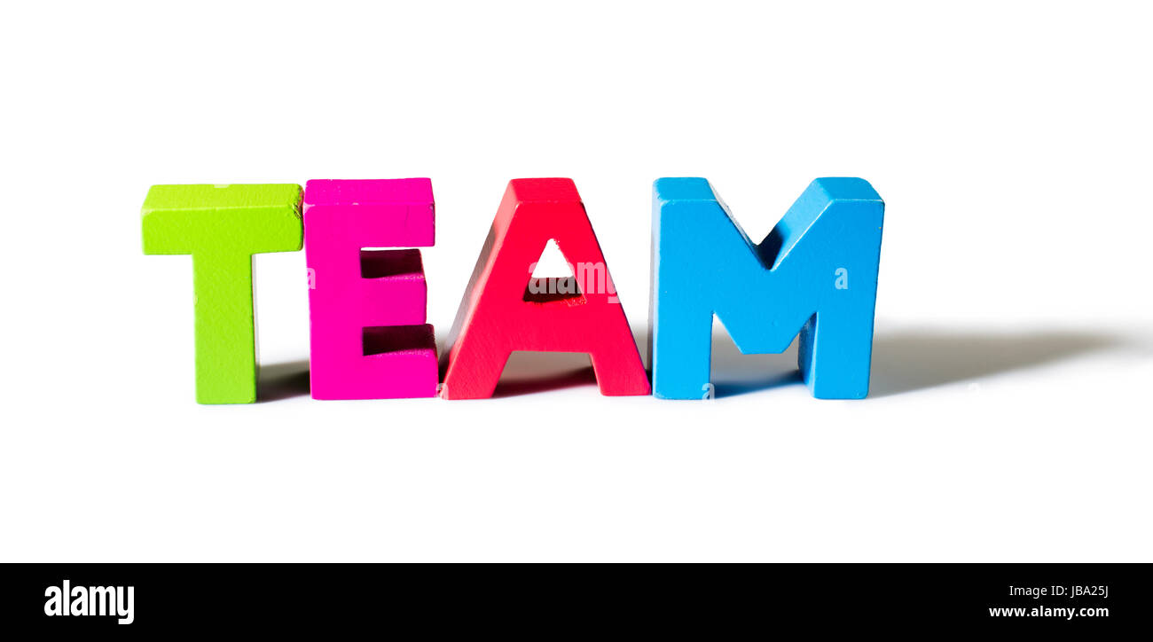 Multicolored text team made of wood. White background Stock Photo - Alamy