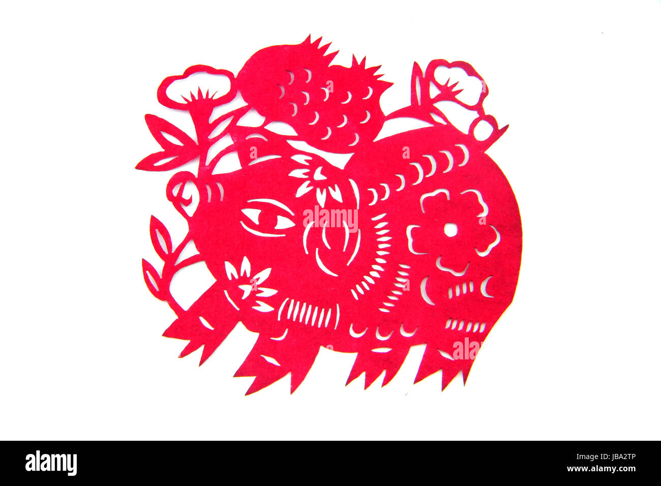 beautiful Chinese Zodiac paper cut with isolated white background Stock ...