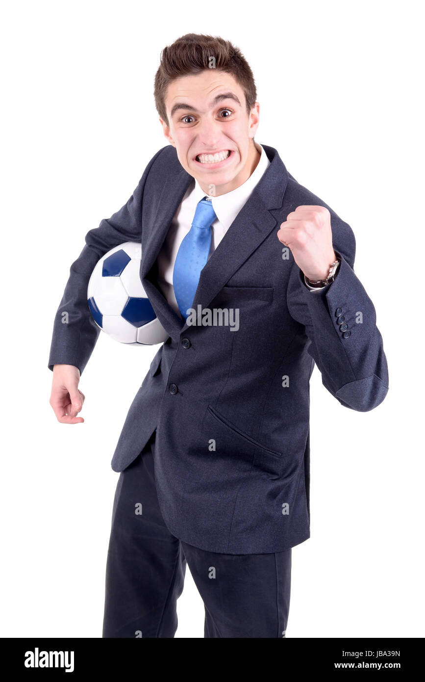 Happy businessman celebrating a goal isolated in white Stock Photo - Alamy