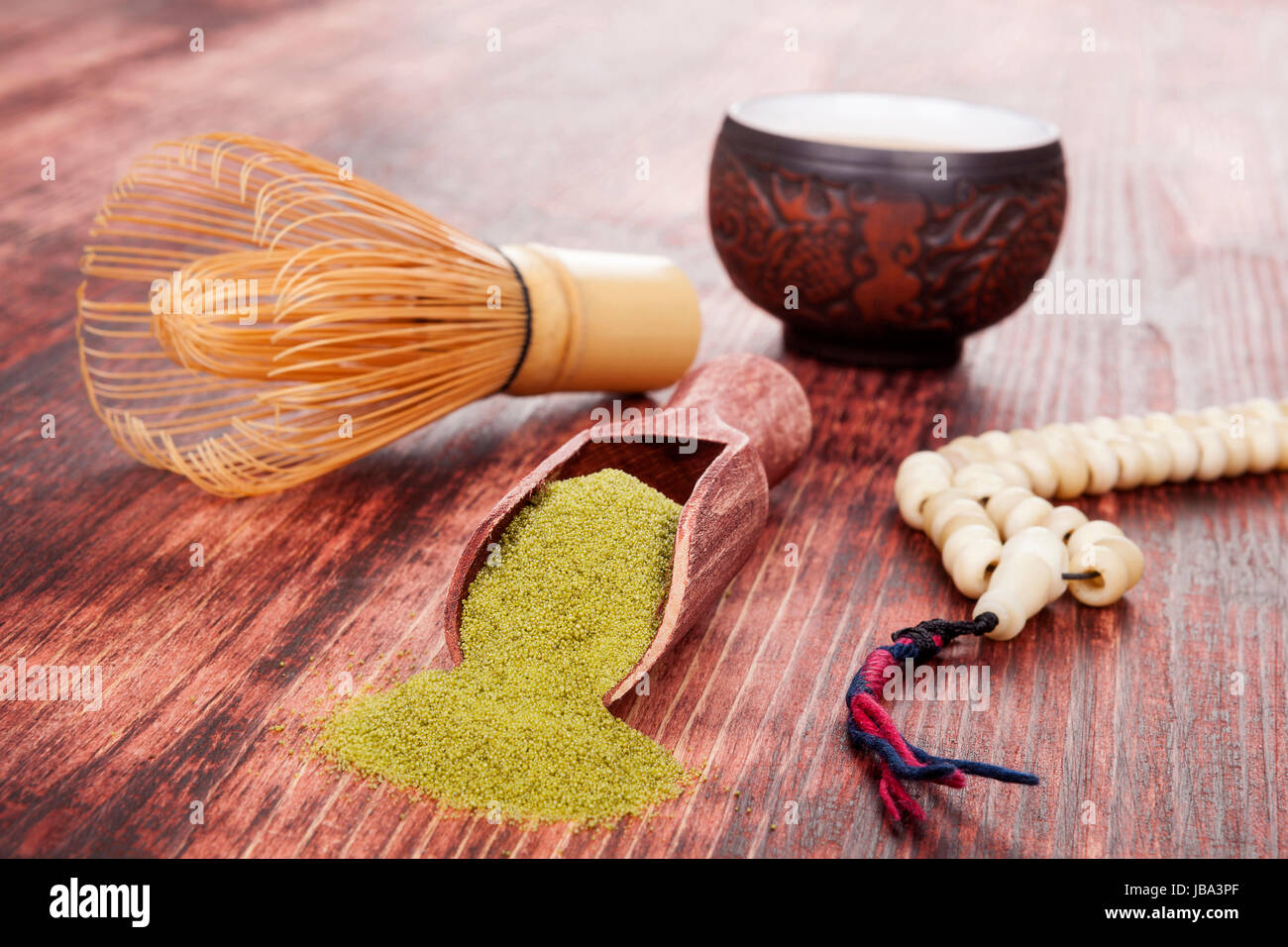Traditional tea ceremony. Powdered green tea matcha, hot tea in ceramic ...