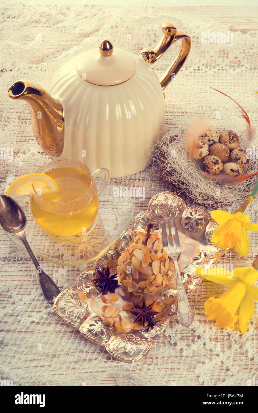 almonds pear and tea Stock Photo - Alamy