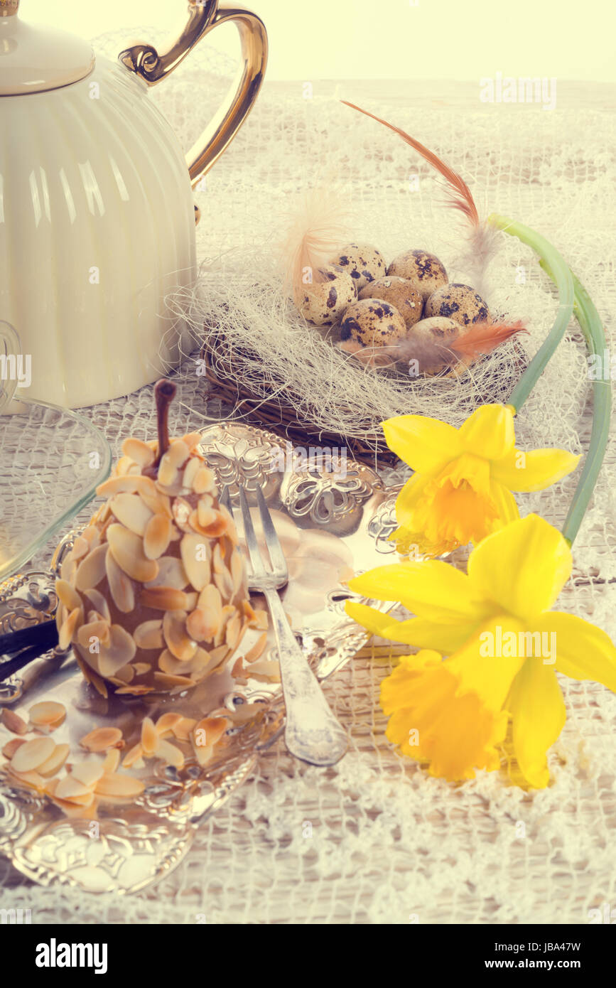 almonds pear and tea Stock Photo - Alamy