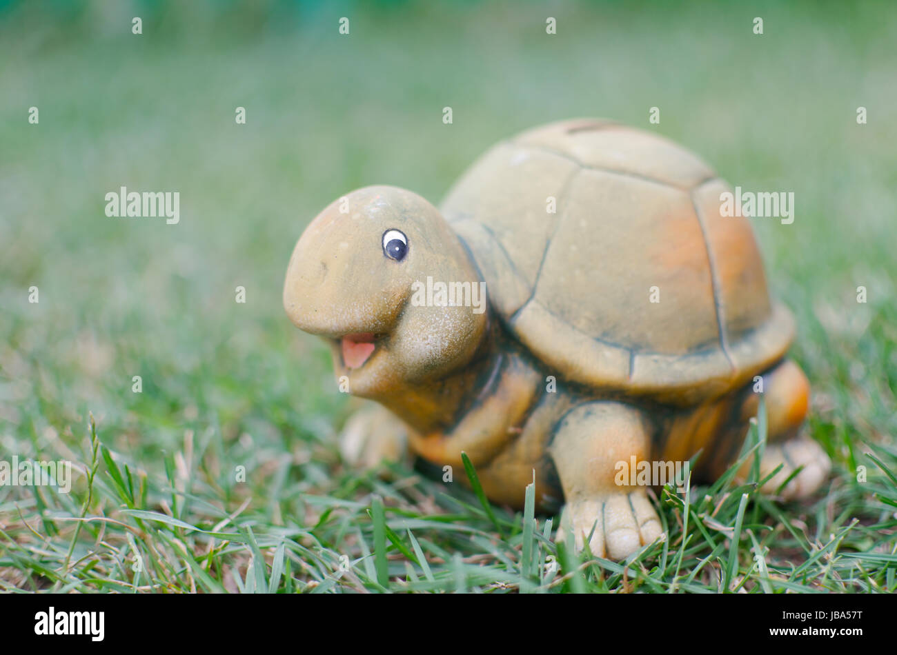 Happy Turtle Piggy Bank in the Green Grass Stock Photo - Alamy