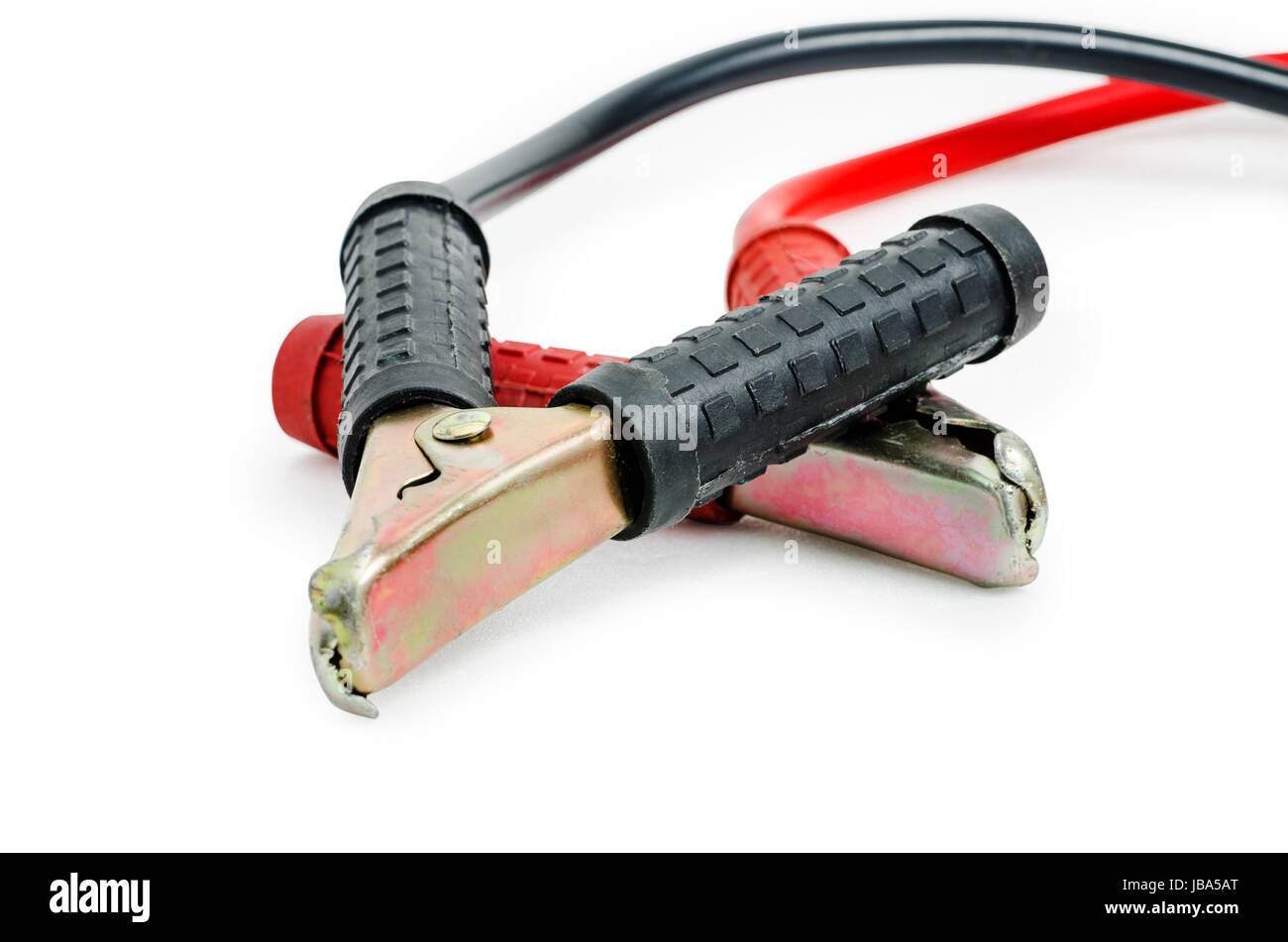 A pair of jumper cables on a white background:Clipping path included ...
